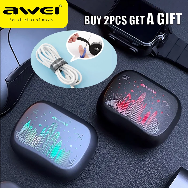 Awei T53 TWS 무선 블루투스 헤드폰, 다채로운 게임용 이어버드 심천 홍콩 라이트와 통화 소음 감소 이어폰| | - AliExpress