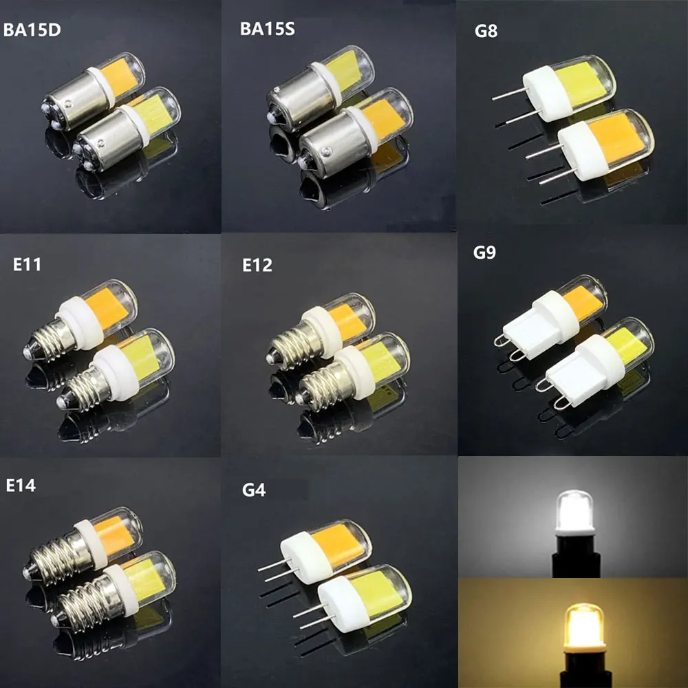 Mini หลอดไฟ LED COB 5W BA15D BA15S E11 E12 E14 G4 G8 G9เปลี่ยนหลอดฮาโลเ ...