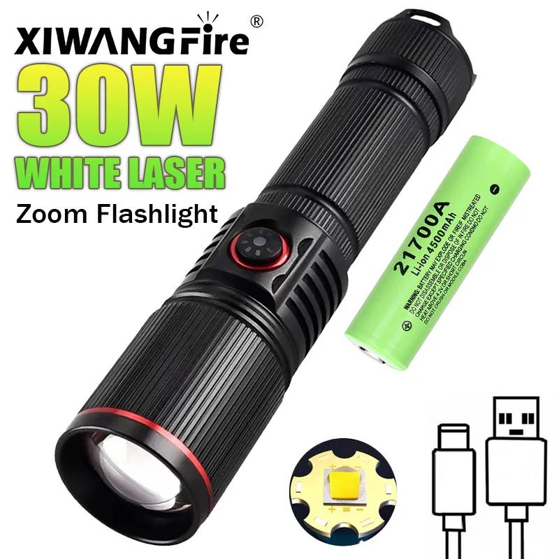 30W-White-Laser-LED-Flashlight-Zoom-Torch-USB-Rechargeable-Light ...