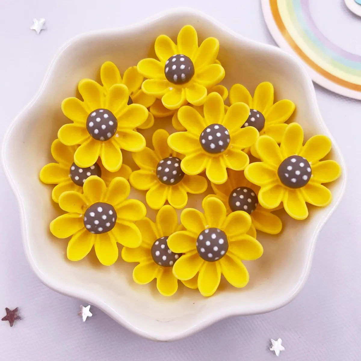 20PCS-Resin-20mm-Colorful-Painted-Yellow-Flower-Flat-Back-Stones ...