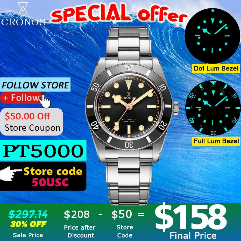 Cronos-Luxury-Men-Watch-37mm-Diver-BB54-Vintage-Automatic-Wristwatches ...