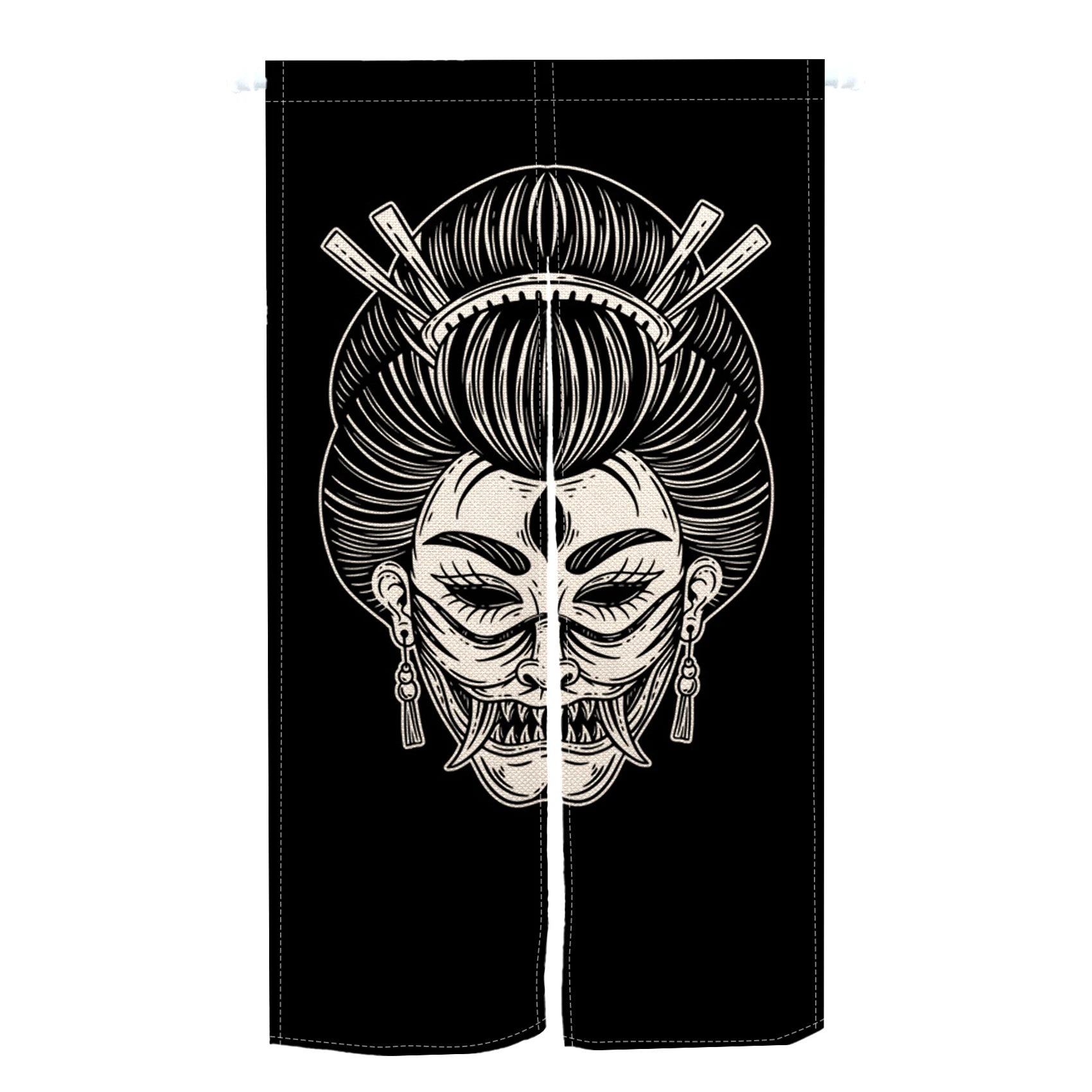 Horror-Japanese-Geisha-Girl-with-Devil-Mask-Door-Curtain-Kitchen ...