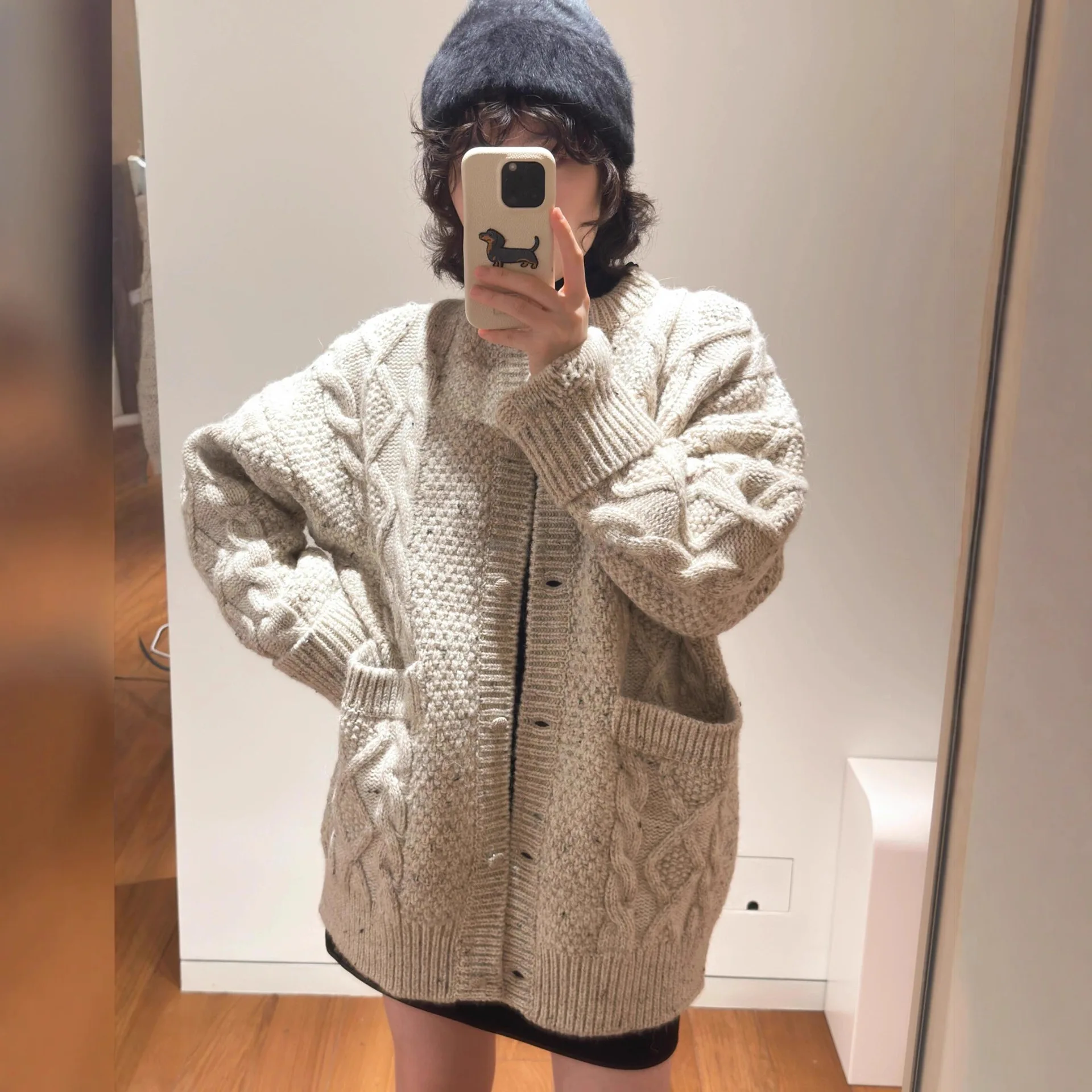 25 Autumn Winter New Retro Cable Knit Cardigan Thick Round Neck Sweater ...