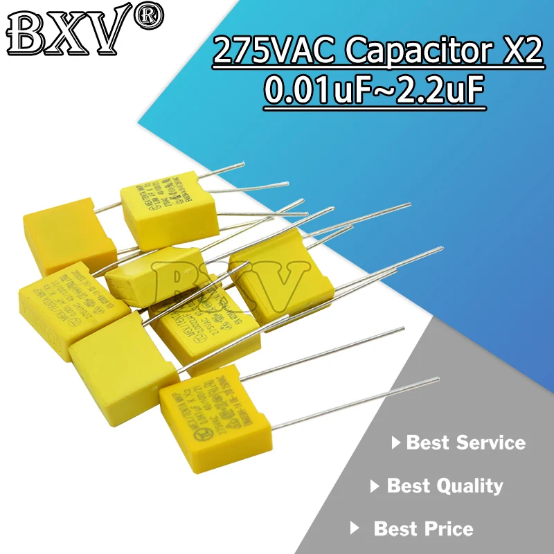 10pcs/lot 275vac Capacitor X2 Series 0.01uf ~ 2.2uf Polypropylene Film ...