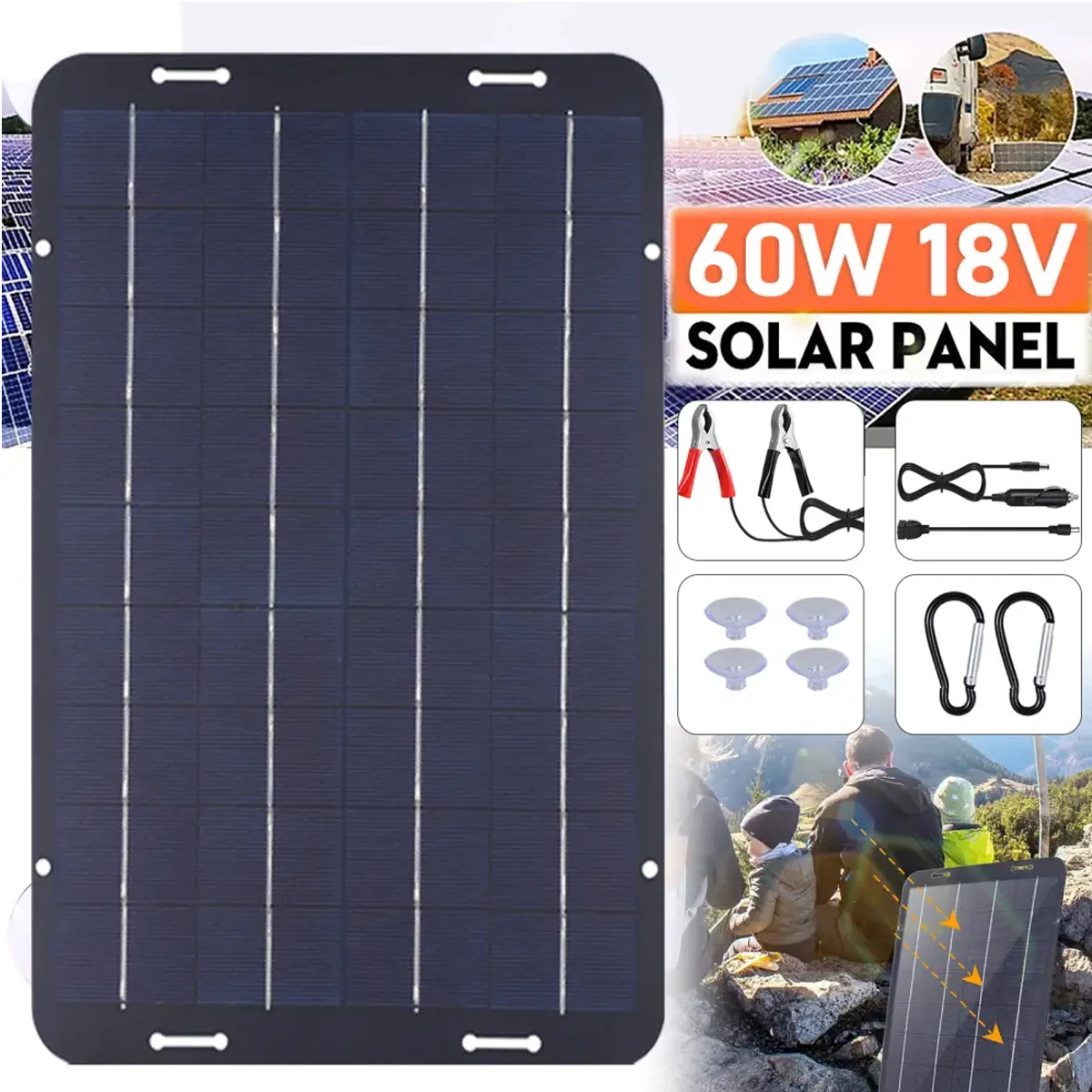 12V 60W Solar Panel Kit Waterproof Solar Trickle Charger Portable Solar ...