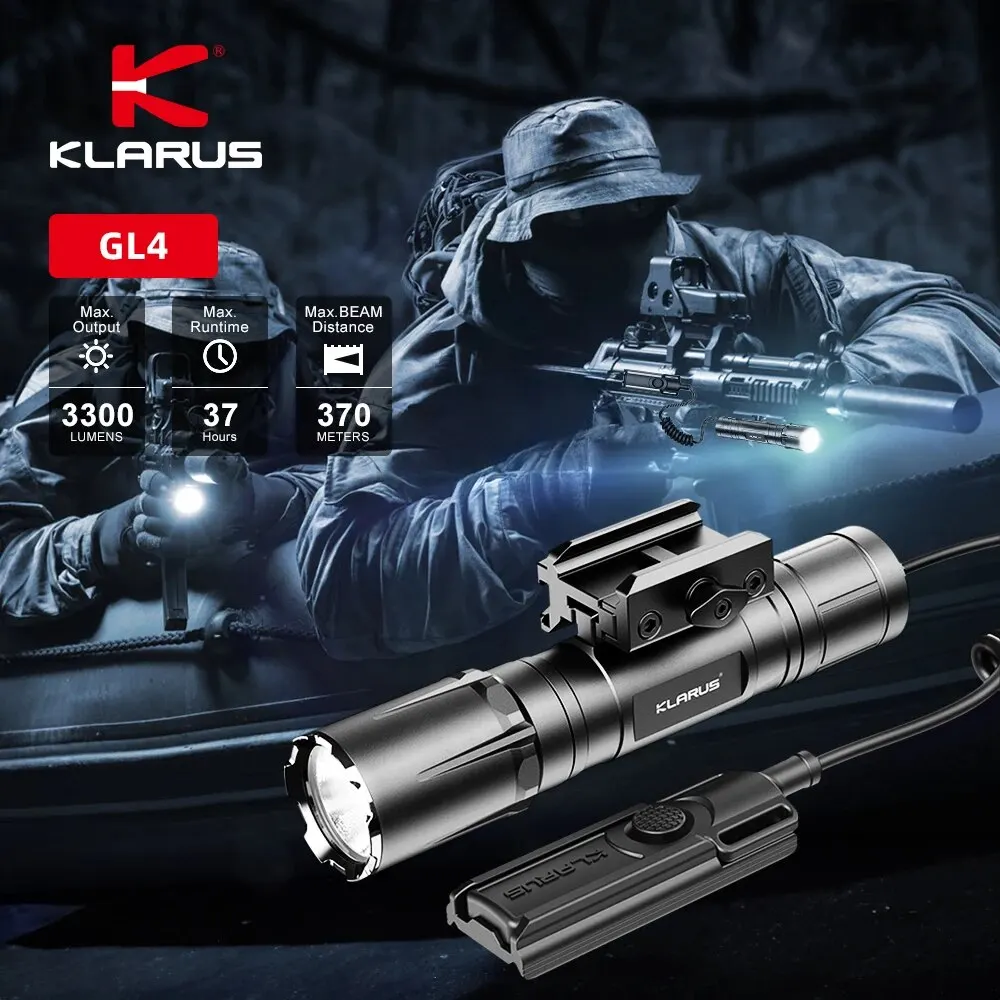 Klarus-GL4-Rail-Tactical-Flashlight-3300-Lumens-LED-Torch-Light-with-Remote-Tail-Switch-Dual ...