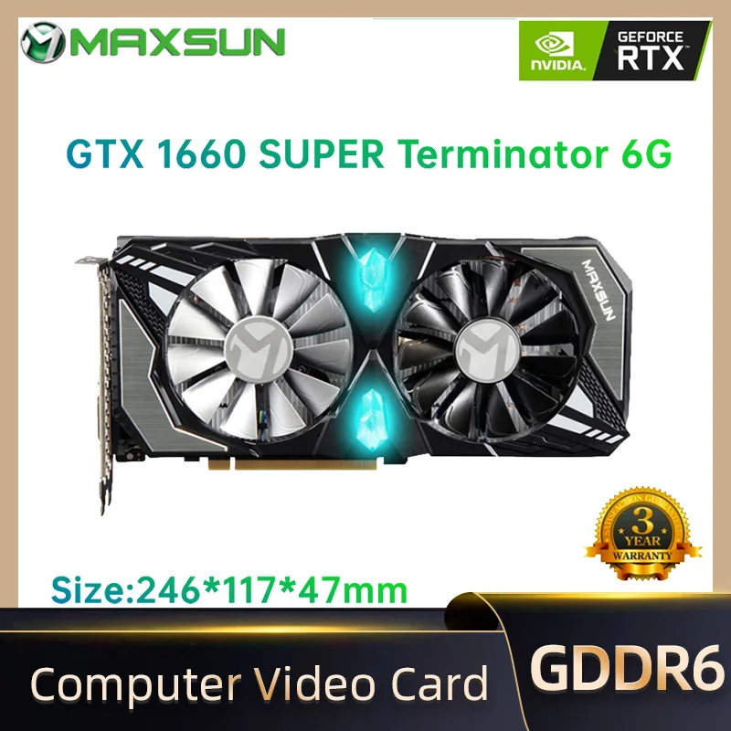 MAXSUN GTX 1660 슈퍼 터미네이터 그래픽 카드, 6G, GDDR6 GPU, 192 비트 비디오 게임, 12nm RGB ...