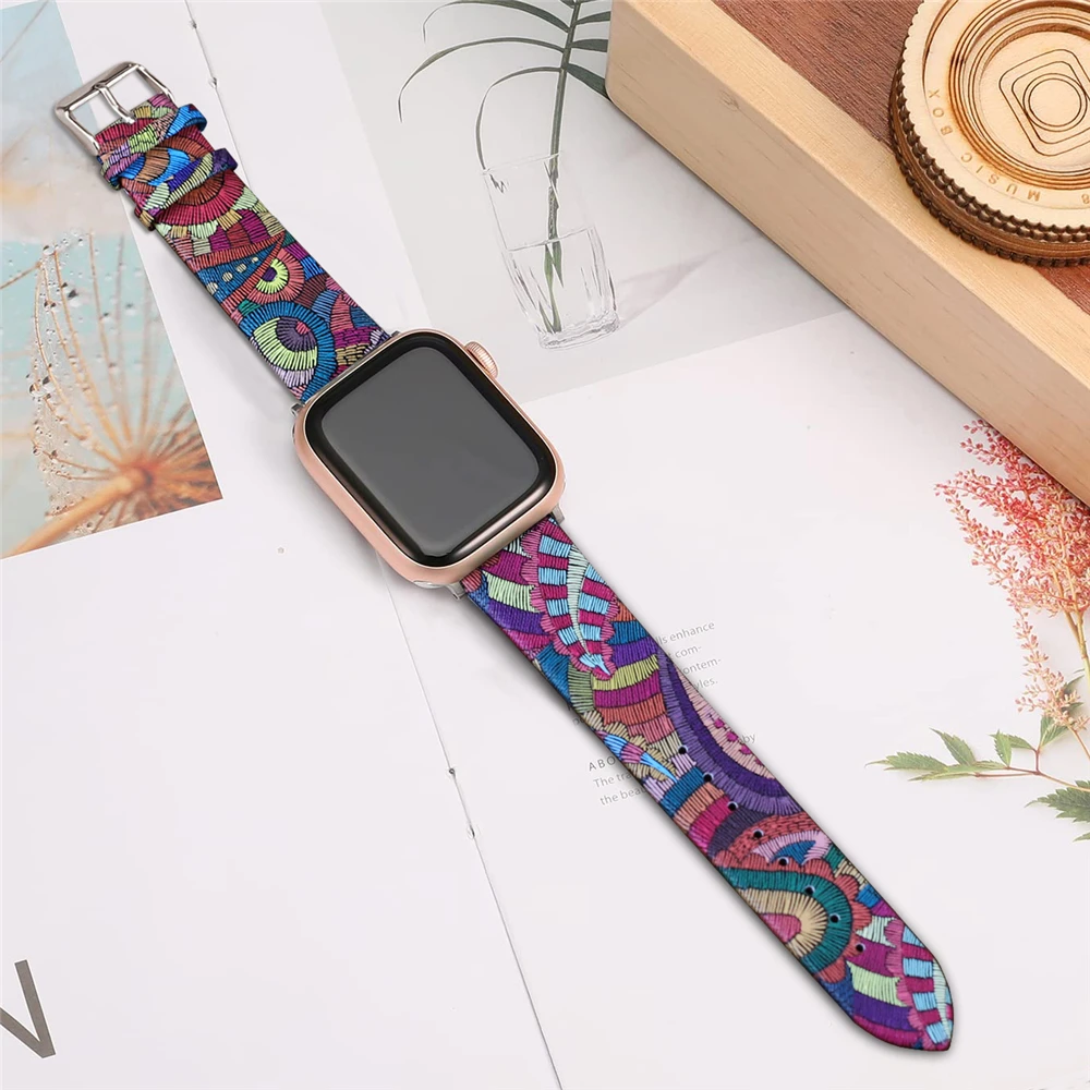 Colorful PU Leather Strap For Apple Watch Band 44mm 45mm 42mm 49mm 41mm ...