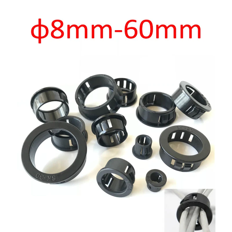 10PCS Black Plastic Grommet Gasket Round Hollow Wire Cable Protect ...