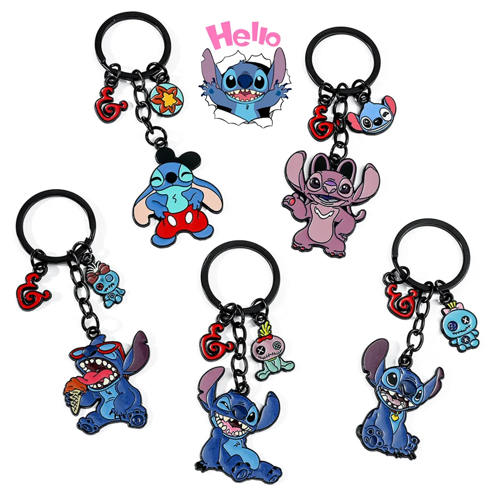 Anime Lilo & Stitch Keychain Cartoon Figure Stitch Angel Badge Pendant ...