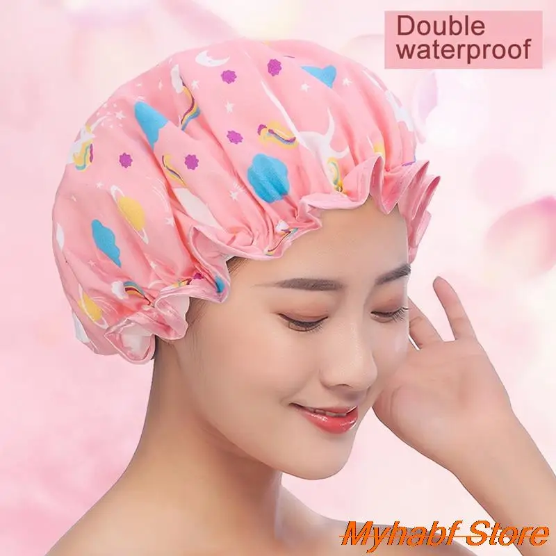 4pcs-set-Waterproof-Shower-Caps-Resuable-Double-Layer-Elastic-Bath-Hat ...