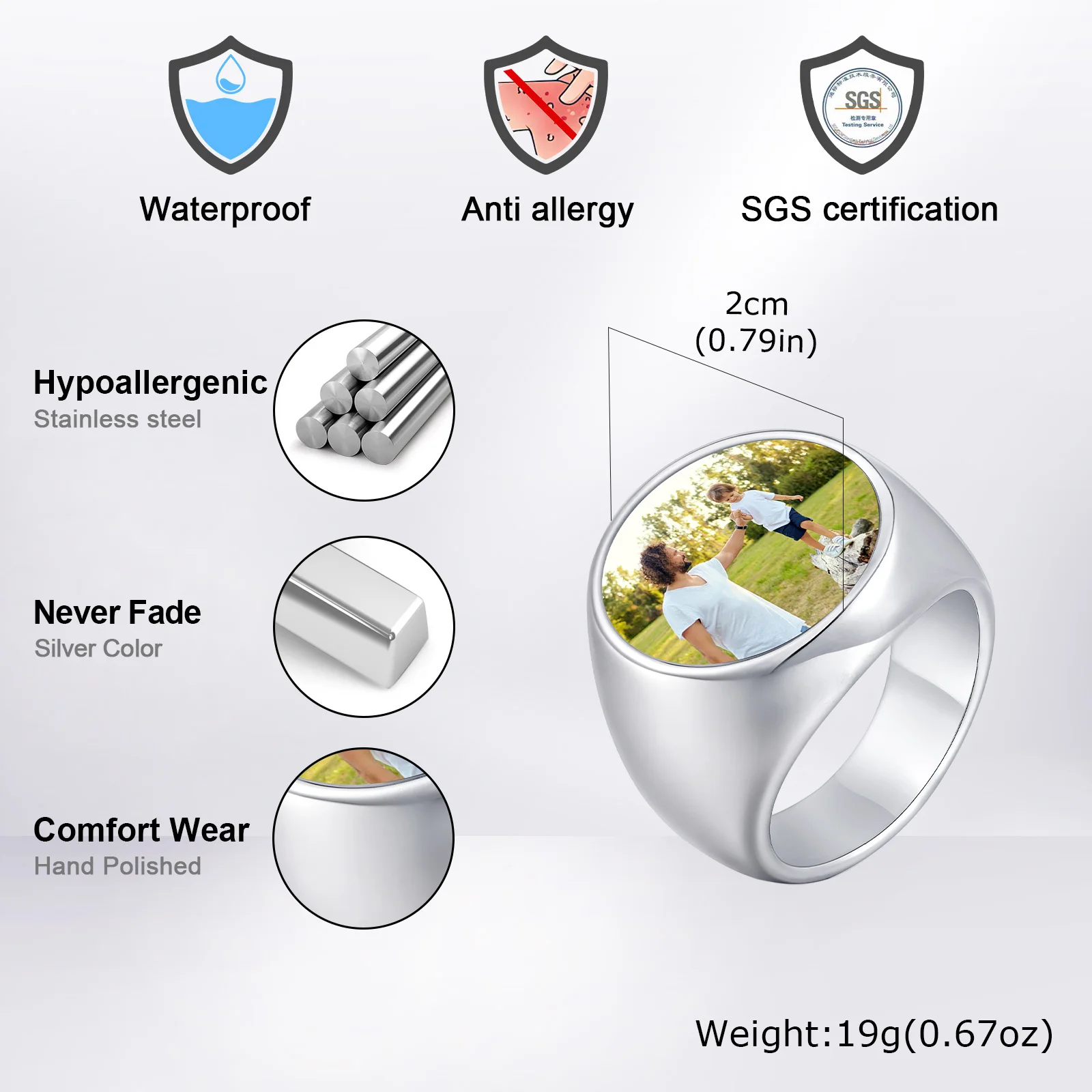 Vnox Gepersonaliseerde roestvrijstalen foto ring – Gepersonaliseerde ...