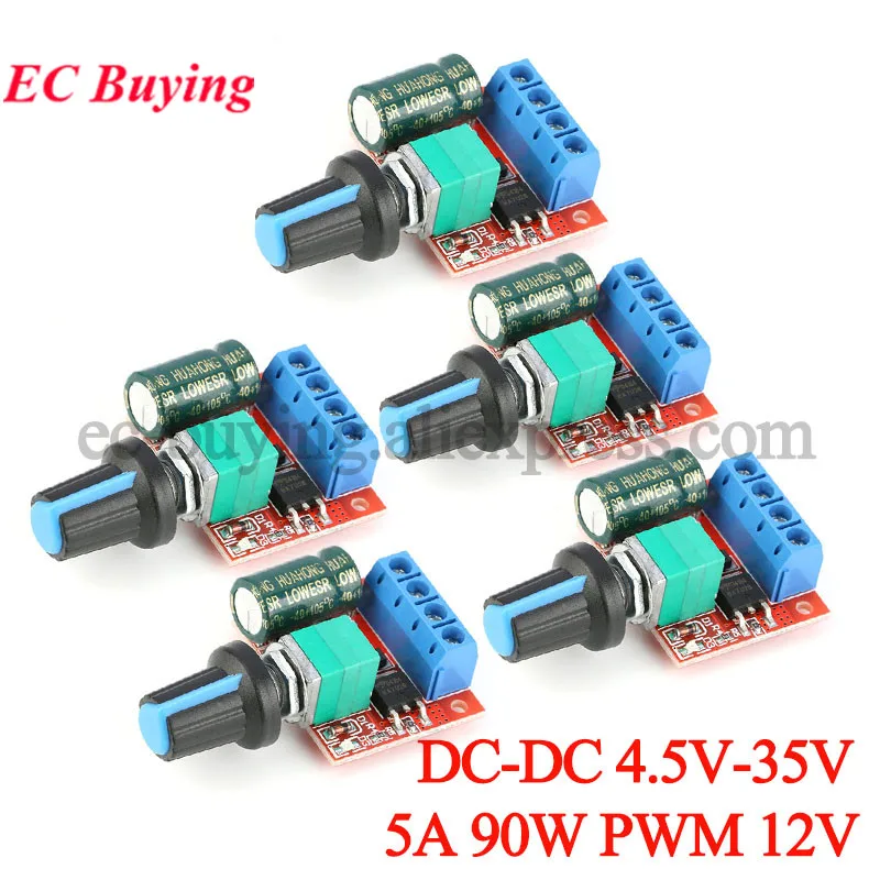 5Pcs-1pc-5A-90W-PWM-12V-DC-Motor-Speed-Controller-Module-Board-DC-DC-4 ...