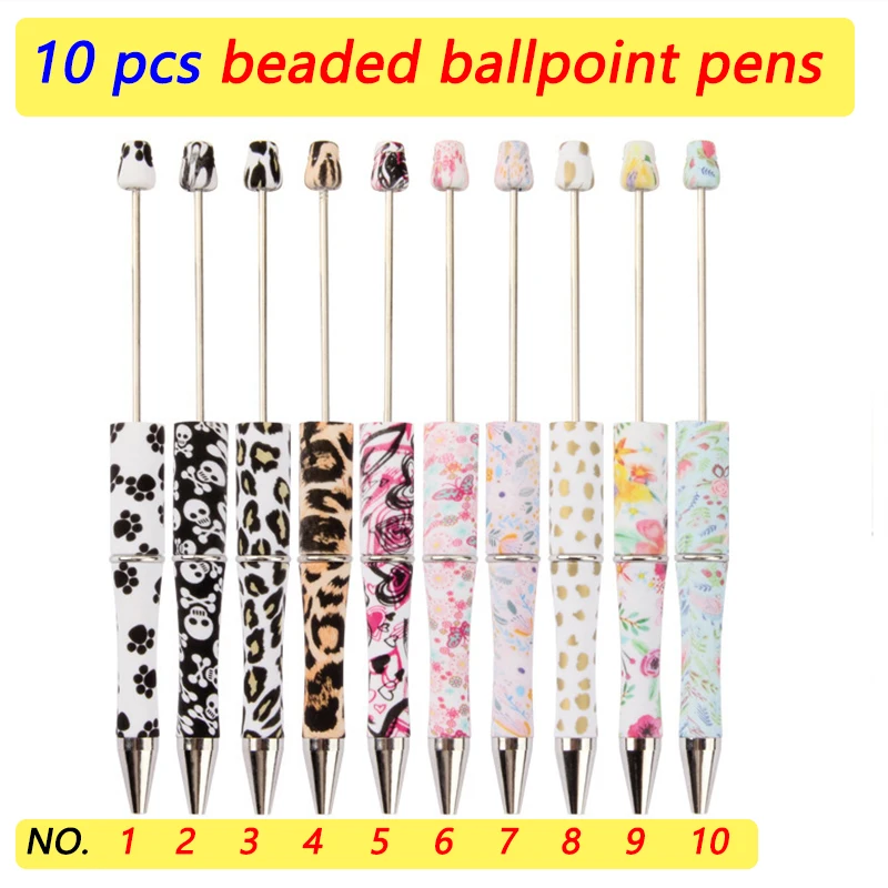10pcs Printed Skull Dog Claw Pattern Plastic Beadable Pen Beaded Pens ...