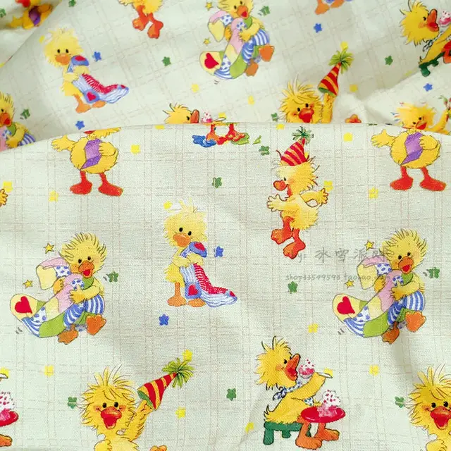 Bty Yard Cotton Woven Fabric Retro Cartoon Characters, Cute