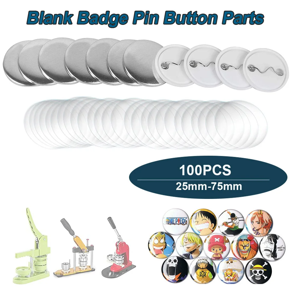 100Pcs 25-75MM Blank Badge Pin Button Maker Parts Sets Badge Button ...