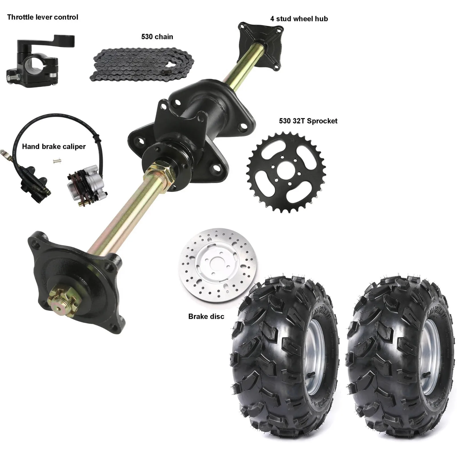 32" Rear Axle Kit Brake Disc Wheel Hub Sprocket For ATV UTV Quad Go ...