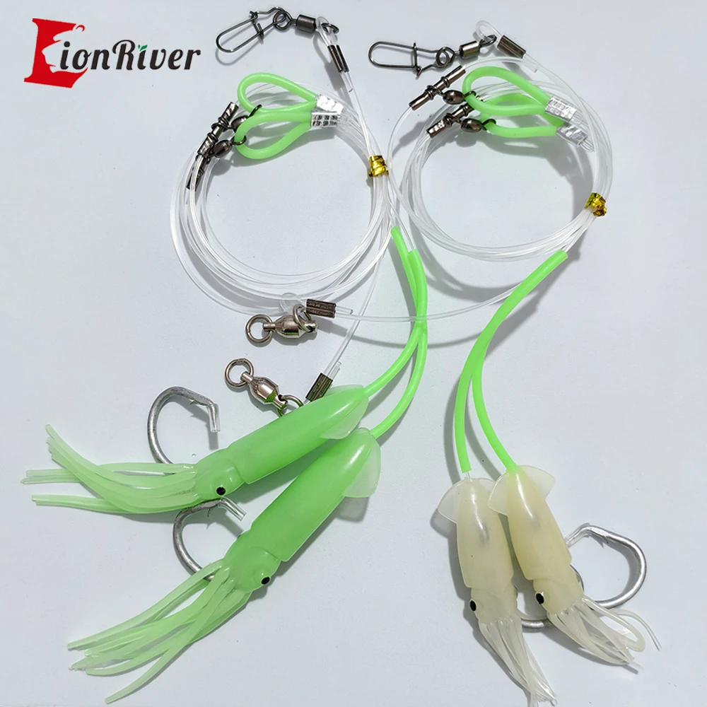 Saltwater Fishing 2 Hooks Squid Lure Rig Strong Nylon Mono Line ...