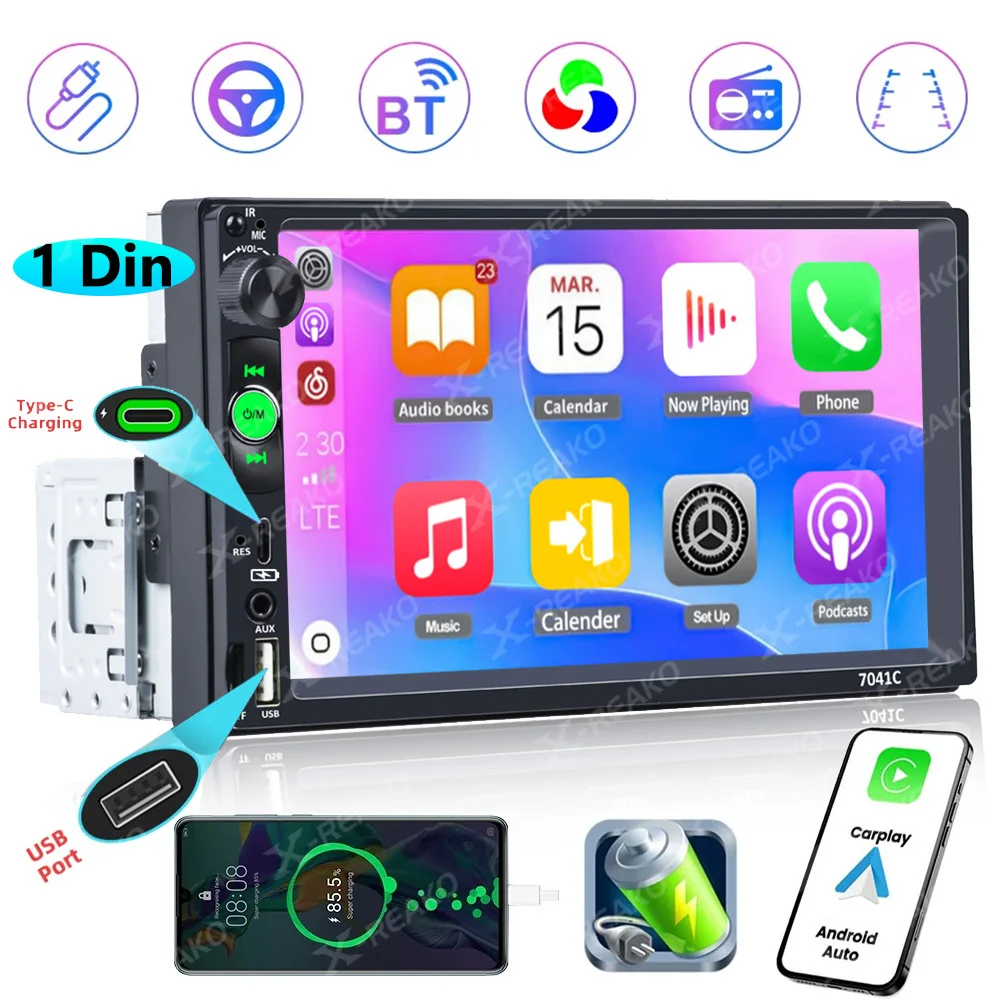 Android-Car-Radio-HD-Touch-Screen-Carplay-Auto-AUX-Input-Bluetooth ...