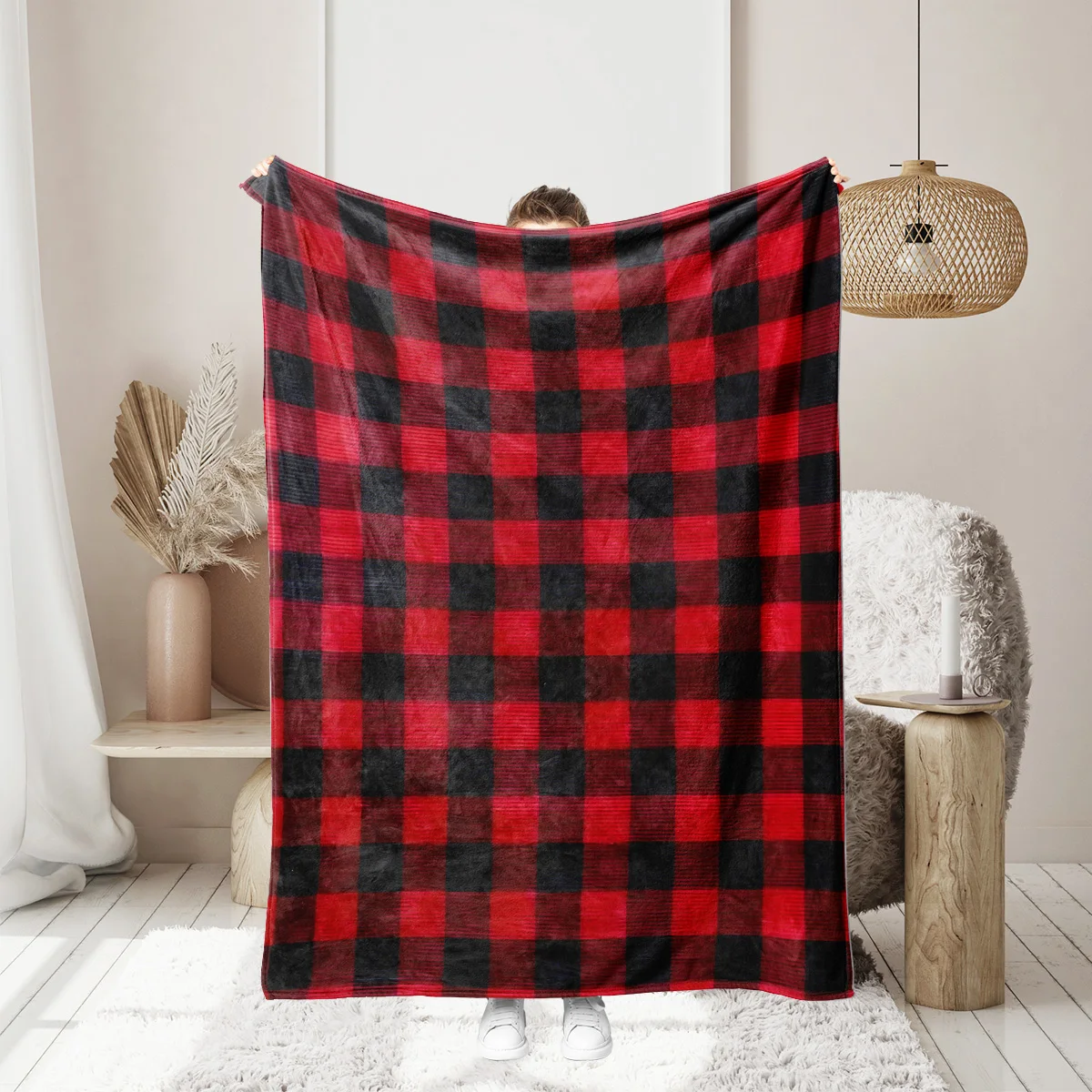 1PC-Red-and-black-checkered-flannel-wool-blanket-260GSM-thick-men-s-and ...