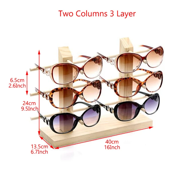 2Columns 3/4/5/6 Layer Wood Sunglasses Display Stand Glasses Storage Rack Sunglasses Organizer ...