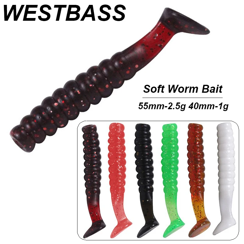 WESTBASS-5PCS-Soft-Worm-Baits-40-55mm-Silicone-Fishing-Lures-Rubber ...