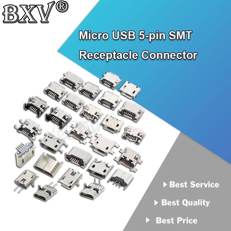 10PCS-Micro-USB-5-Pin-SMT-Socket-Connector-Type-B-Female-Placement-SMD ...
