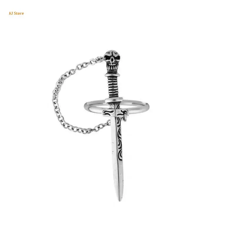 Gothic Punk Skull Sword Movable Plug-in Finger Ring Medieval Knight ...
