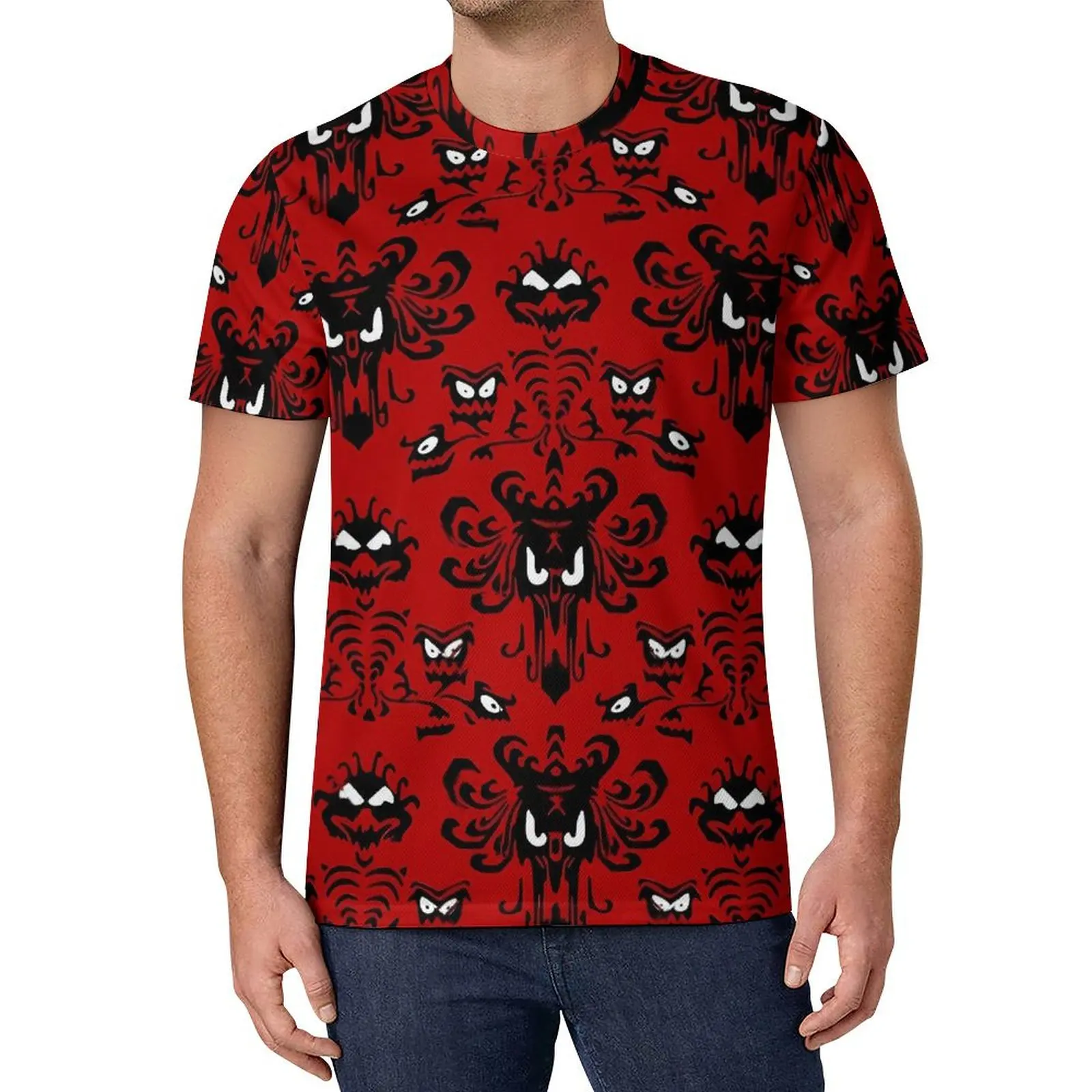 Red-Haunted-Mansion-T-Shirt-Men-Retro-Print-Casual-T-Shirts-Summer ...