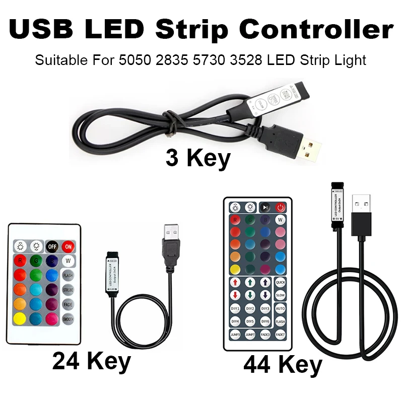 LED-Strip-Controller-5V-Remote-Control-Kit-USB-RGB-Controller-3-24-44 ...