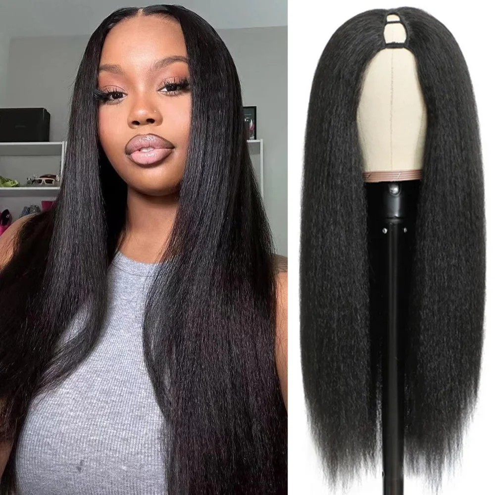 Kinky-Straight-V-Part-Wig-Human-Hair-Kinky-Straight-Half-V-Shape-Wigs ...