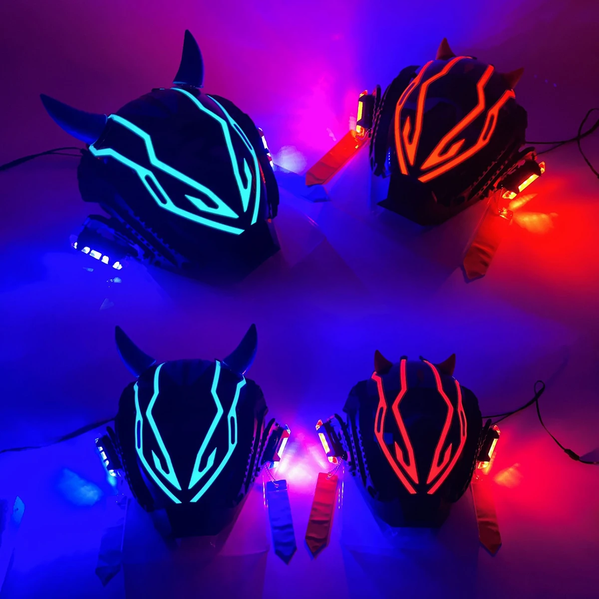 Cyber-Punk-Mask-Blue-Red-Mechanical-Fox-Samurai-Cosplay-SCI-FI-Helmet ...