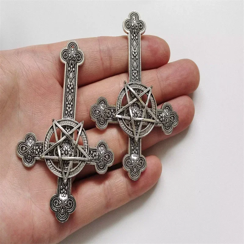 2pcs-Large-Upside-Down-Cross-Pendant-Inverted-Pentagram-Gothic-Satanic-Occult-Jewelry ...