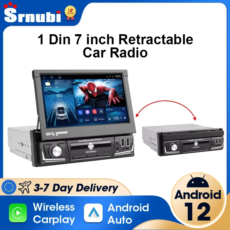 1-Din-7-Retractable-Screen-Android-12-Carplay-Car-Radio-GPS-Navigation ...