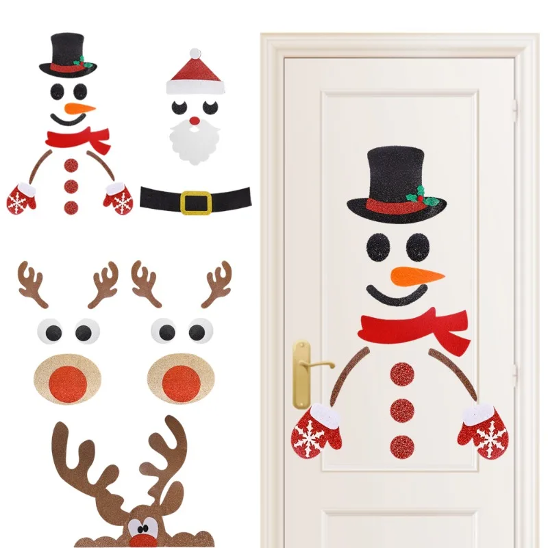Christmas-Door-Stickers-Non-woven-Fabric-Window-Stickers-Snowman-Santa ...