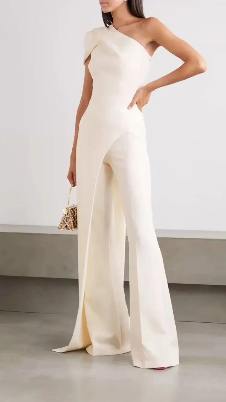 2024 Summer Women's High Waist White Straight Casual Jumpsuits Long ...