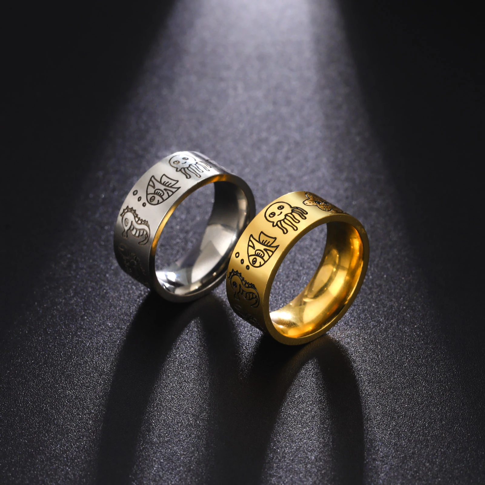 Amaxer Cute Marine Life Rings Stainless Steel Dolphin Whale Turtle ...