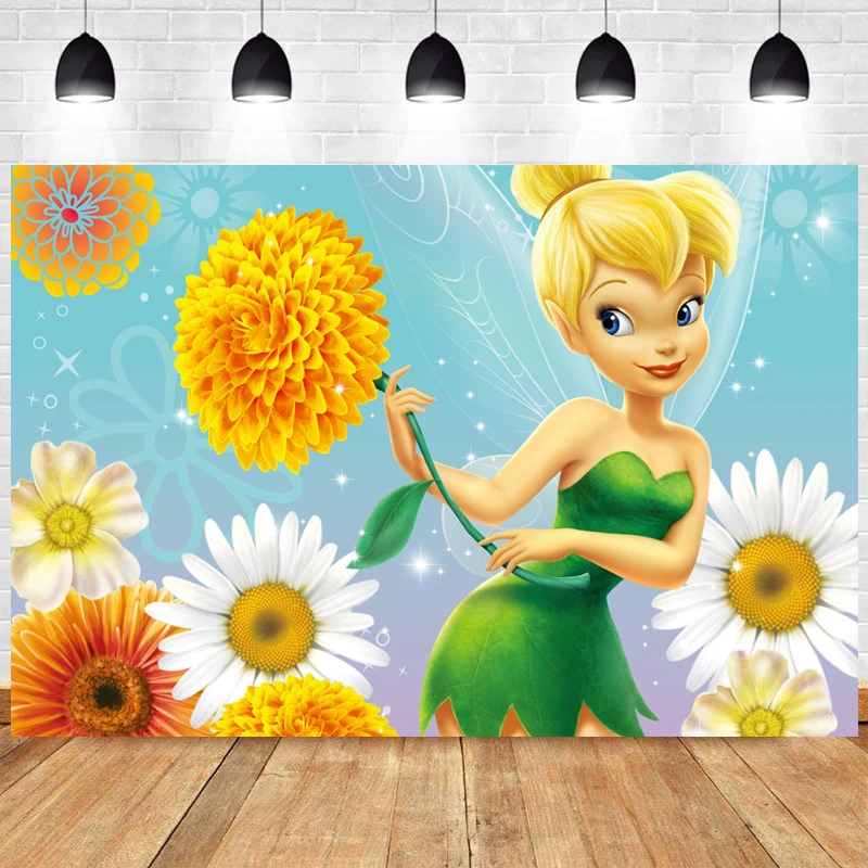 Disney Tinker Bell Photo Backdrop Princess Girls Happy Birthday Party ...