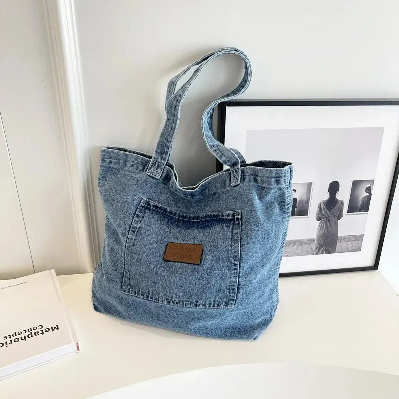 Denim-Fabric-Handbag-Soft-Portable-Lady-Chic-Tote-Bags-Washed-Denim ...