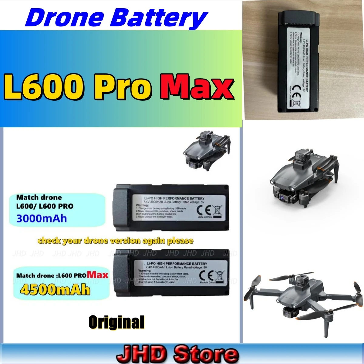 JHD L600 Max Battery Properller 7.4V 4500mAh 30min Battery Life For ...