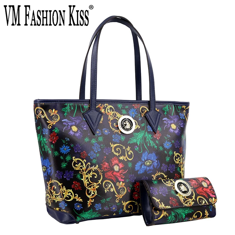 VM FASHION KISS European Printed Shoulder Women's Handbags Wallet Set ...