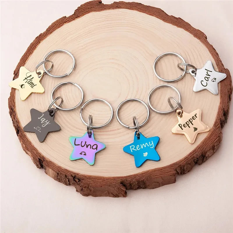 Personalized Dog Cat Tags Engraved on Both Sides Star Shape Stainless ...
