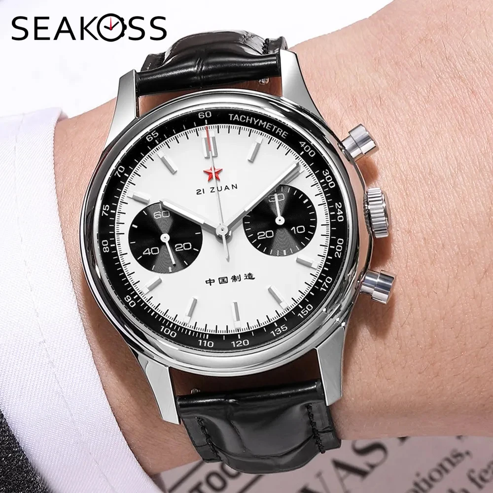 SEAKOSS Panda Men 40mm 1963 Chronograph Mechanical Wristwatches ...
