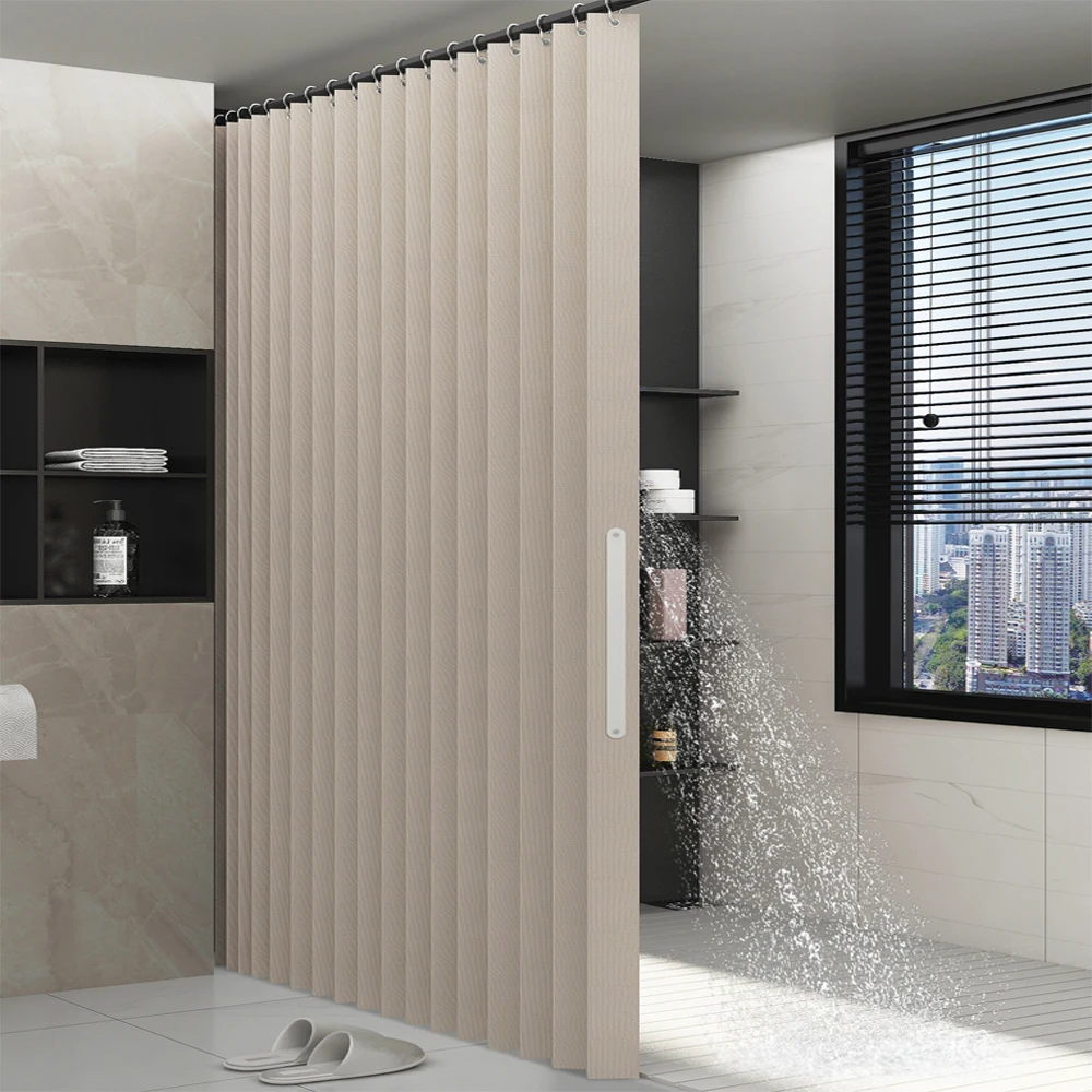 1 Set Pleated Shower Curtain Magnetic Folding Curtains Fabric Polyester ...