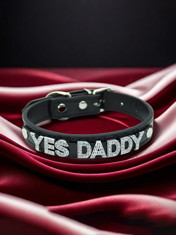 Trendy Leather Custom Letters Word Daddy Shine Collar Sexy Rhinestone ...