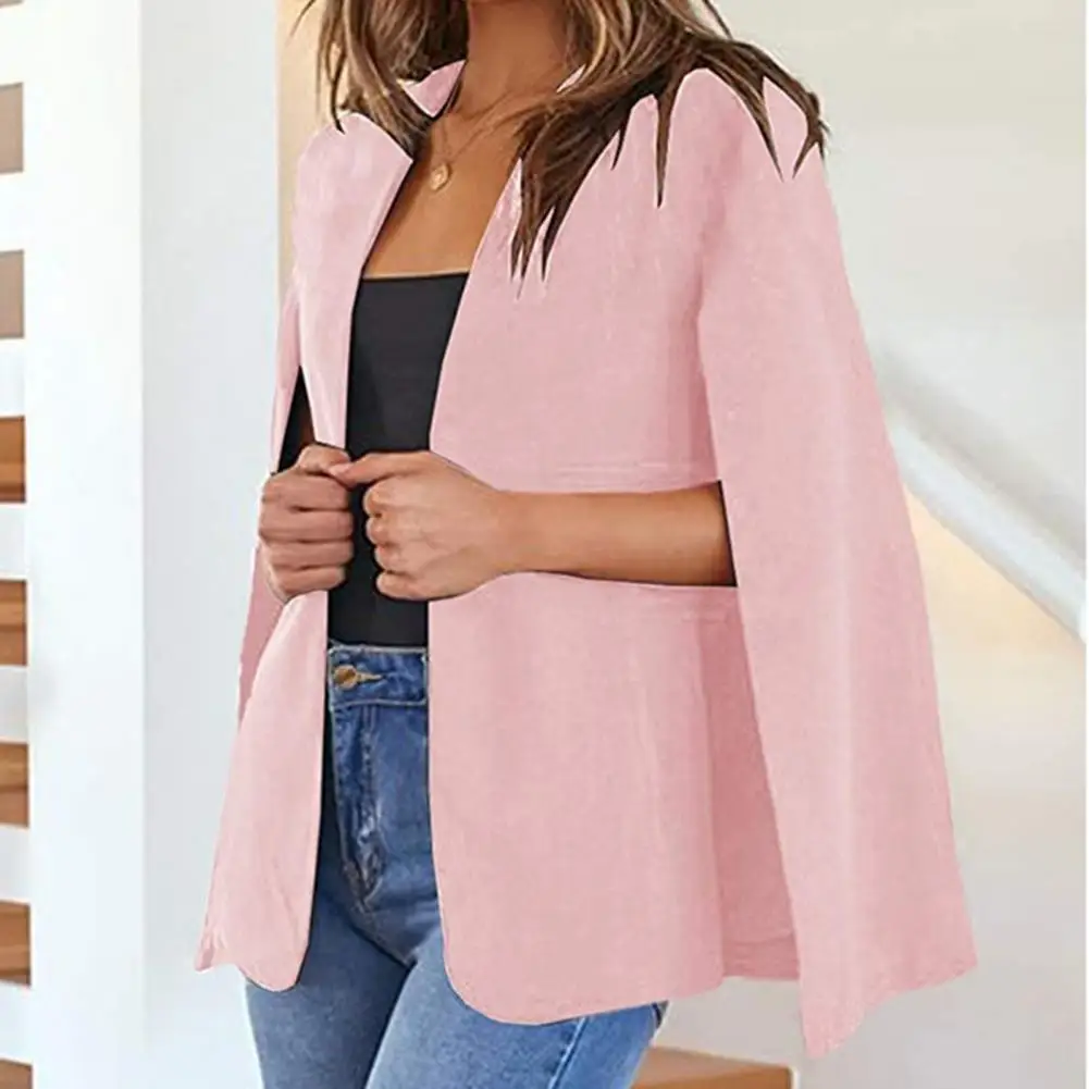 Open-Front-Suit-Jacket-Stylish-Women-s-Cloak-Suit-Coat-Collarless-Split ...