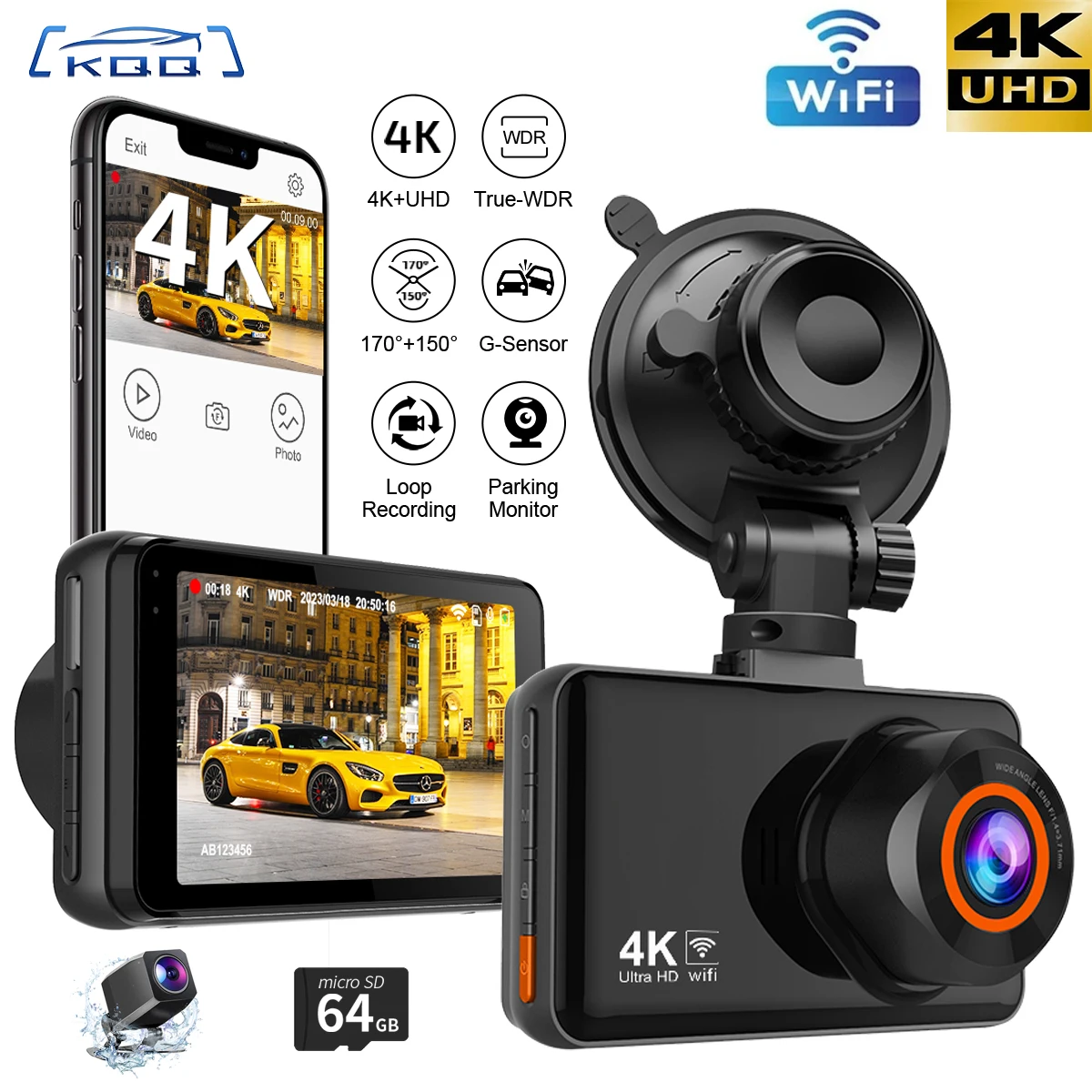 KQQ-4K-WiFi-Dash-Cam-para-carros-dianteiro-e-traseiro-lente-dupla ...