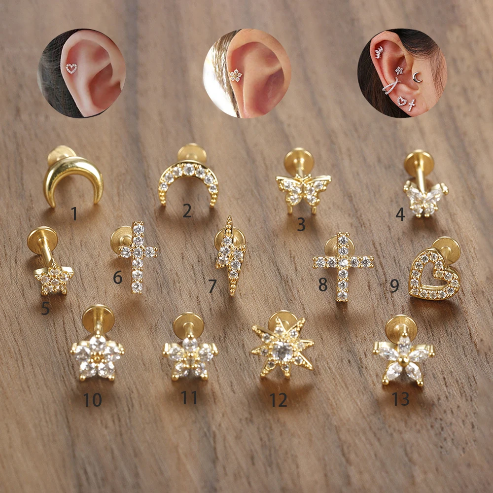 1-Piece-Crystal-Flower-Tragus-Piercing-Earring-Women-Flat-Cross ...