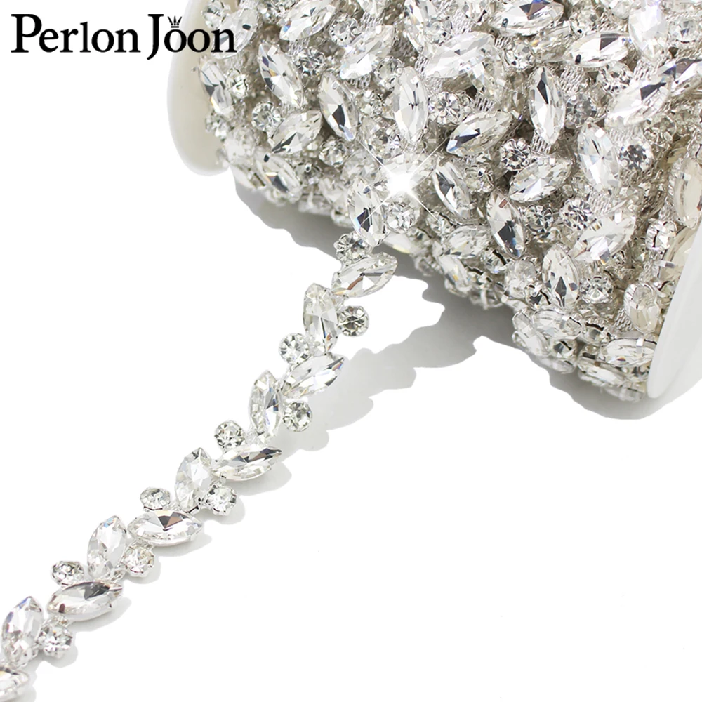 leaf-round-Crystal-Rhinestone-Trim-chain-silver-white-welding ...