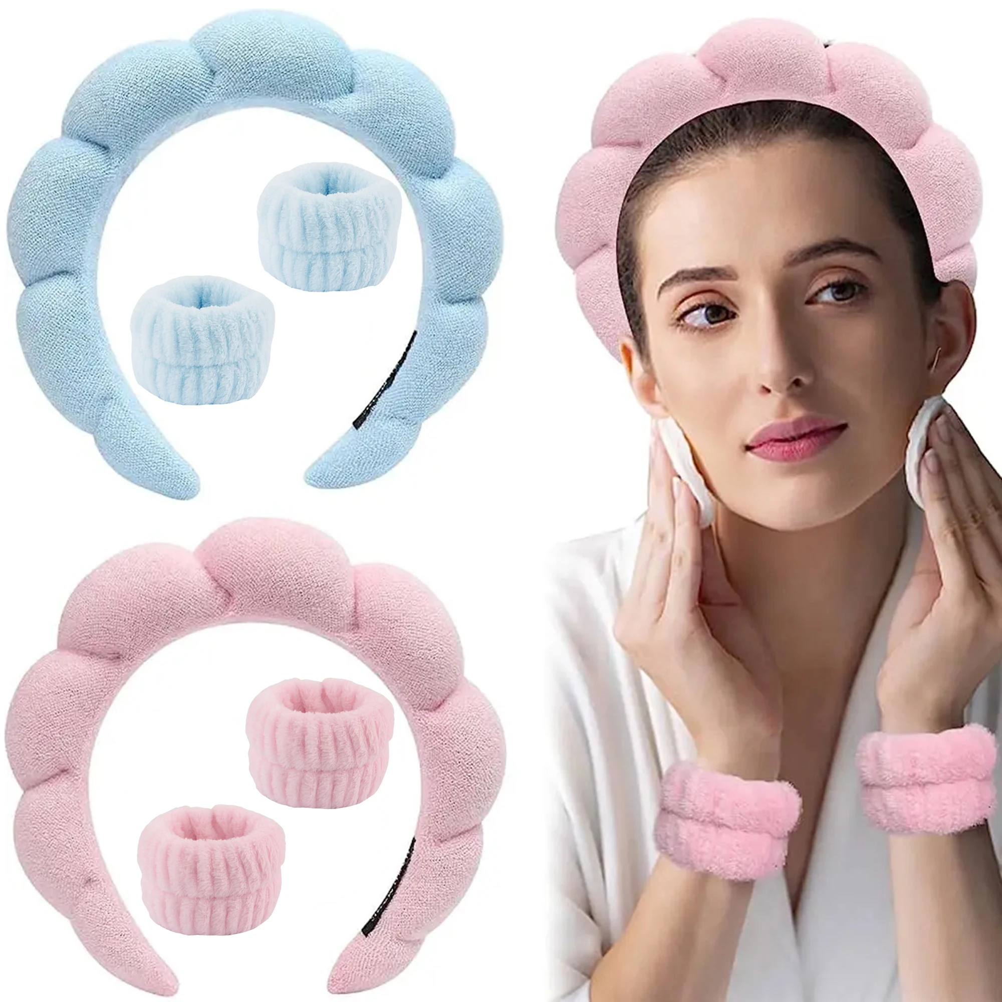 Spa-Bubble-Headband-para-lavar-o-rosto-Toalha-de-lavar-pulseiras ...